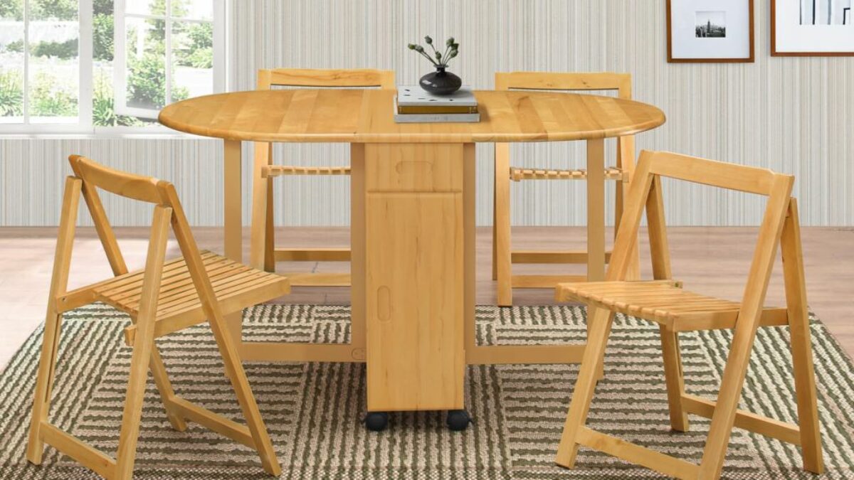 Wooden Drop Leaf Dining Table and 4 Chairs Set Oak Natural or Mahogany