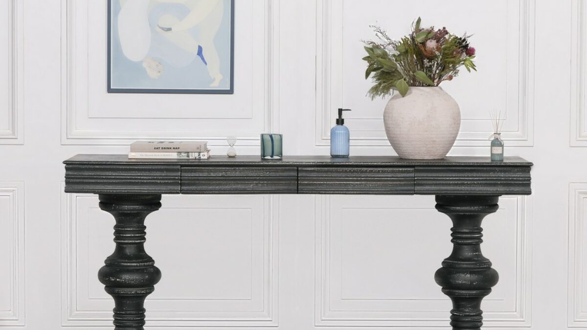 Antique black console table store