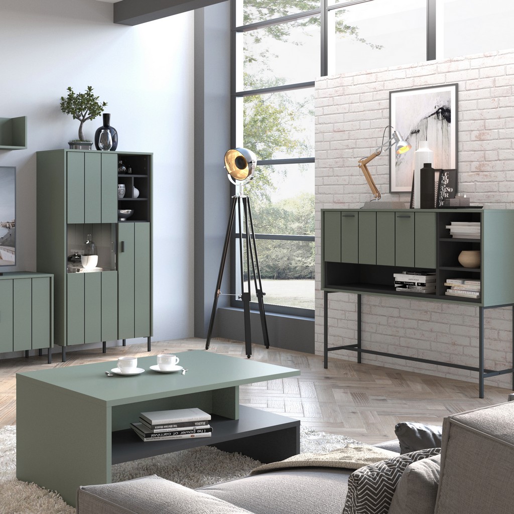 Verde Modern Green Bar Cabinet with Dark Grey Accent